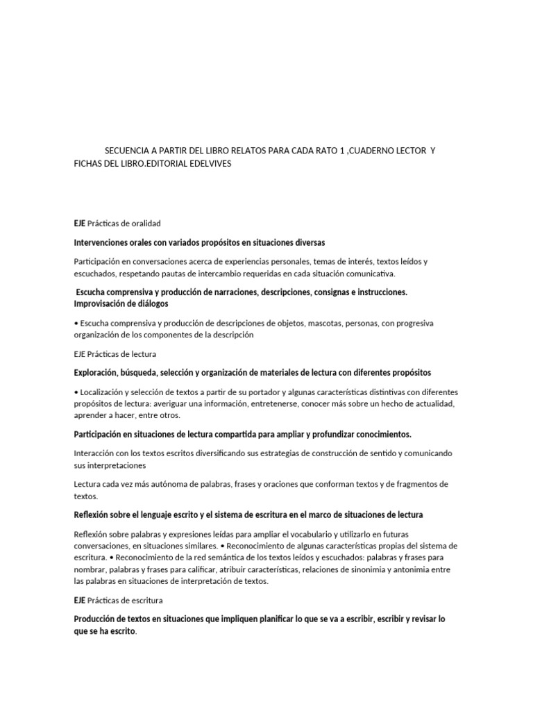 Secuencia A Partir Del Libro Relatos para Cada Rato 1 | PDF