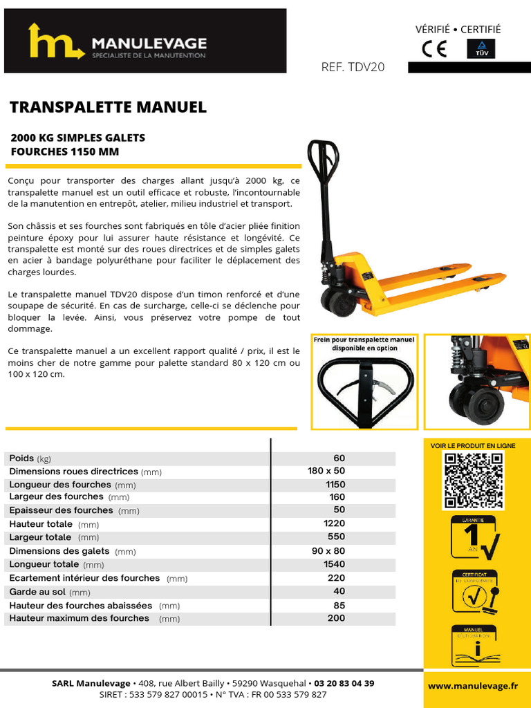 TDV20-Transpal Manuel Simples Galets | PDF