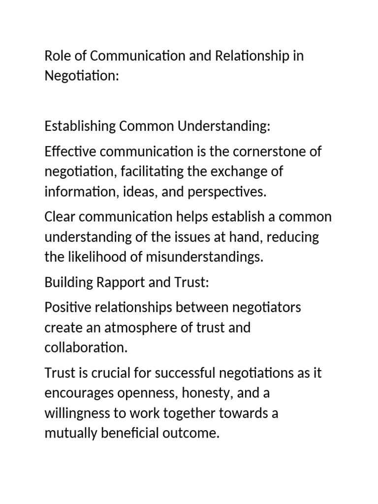 Role of Communication and Relationship in Negotiation | PDF