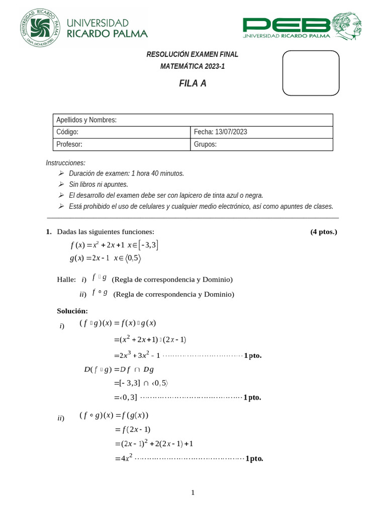 EXAMEN FINAL 2 023-I | PDF