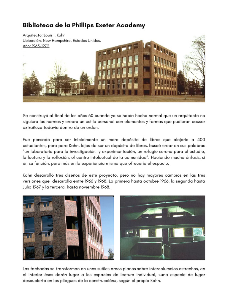 Biblioteca Phillips Exeter: Diseño de Kahn | PDF | pared | Arte