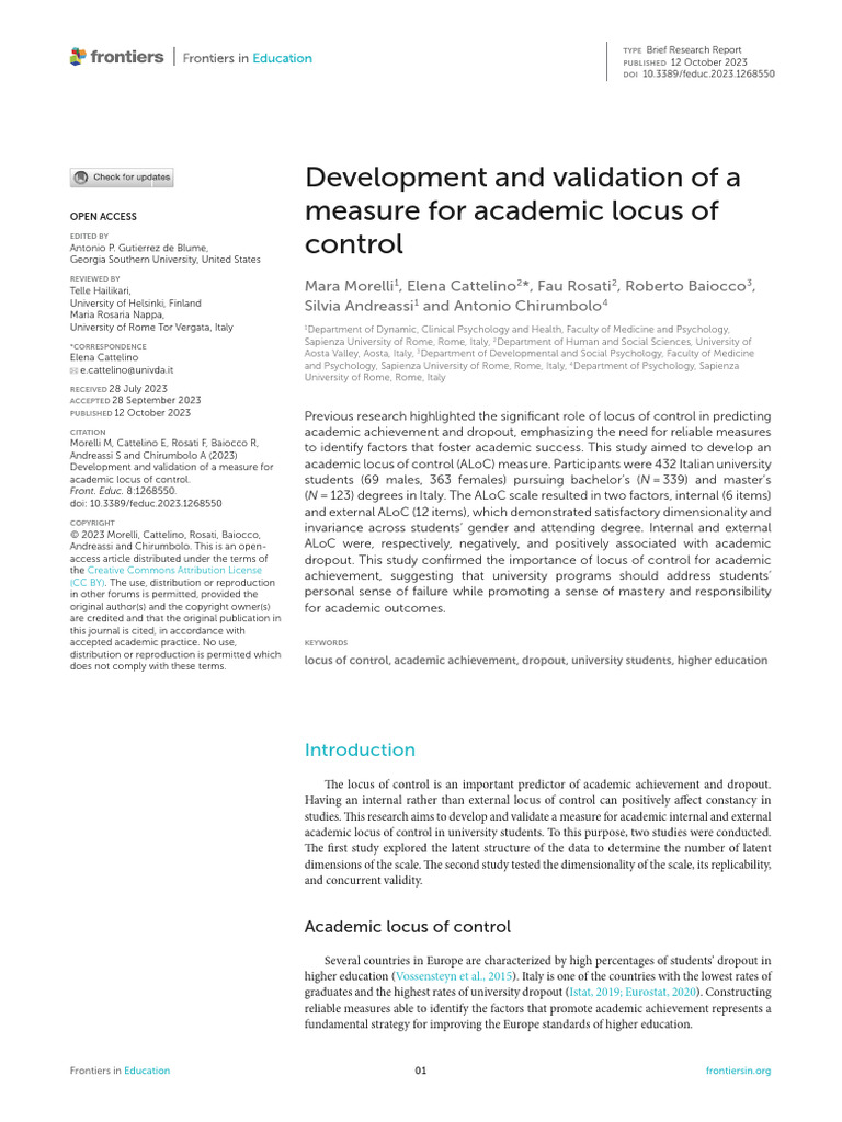 Development and Validation of A Measure For Academ | PDF