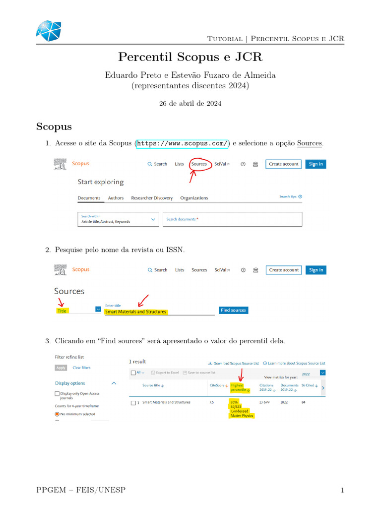 Tutorial Percentil Scopus e JCR | PDF