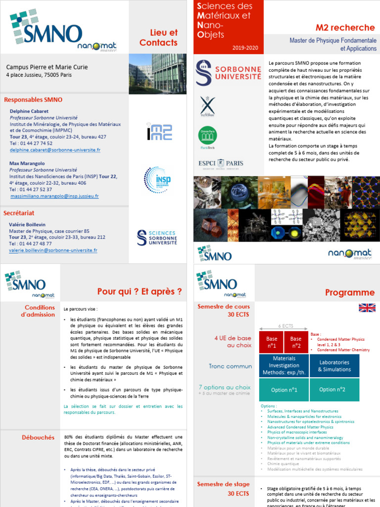 Plaquette de Présentation Du Parcours SMNO-nanomat | PDF