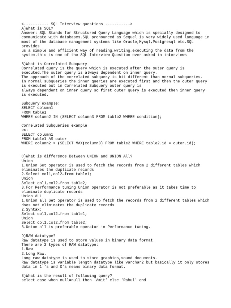 SQL Interview Q & A | PDF