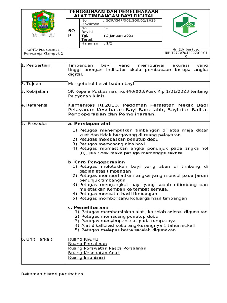 Sop Timbangan Bayi Digital | PDF
