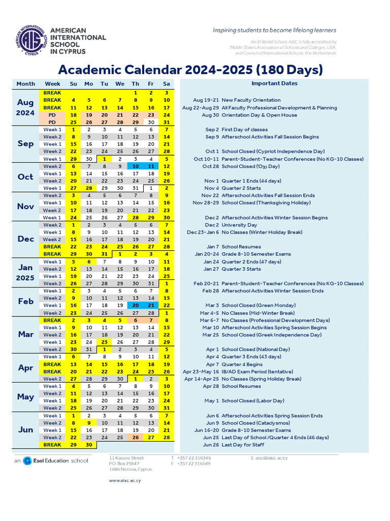 24-25 AISC Calendar | PDF