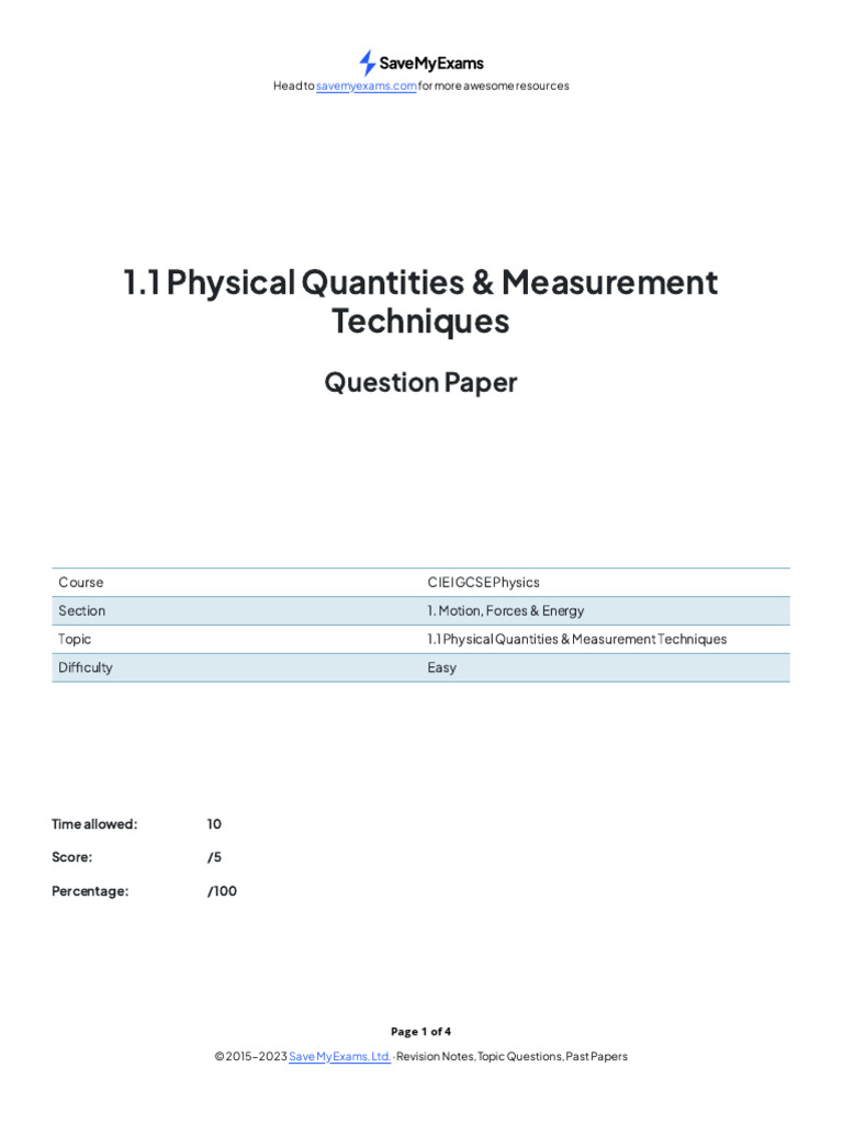 1.1 Physical Quantities & Measurement Techniques P2E (Vinita Sahu, 9D ...