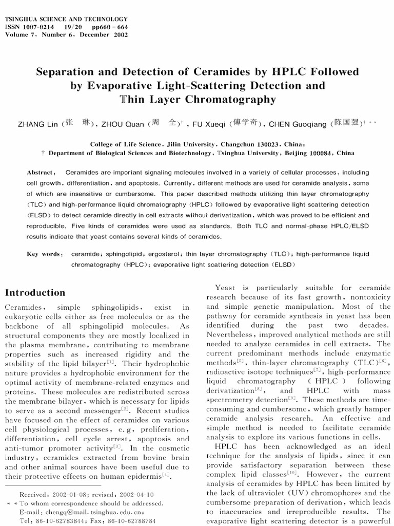 Separation and Detection of Ceramides by HPLC Followed by Evaporative Light-Scattering Detection ...