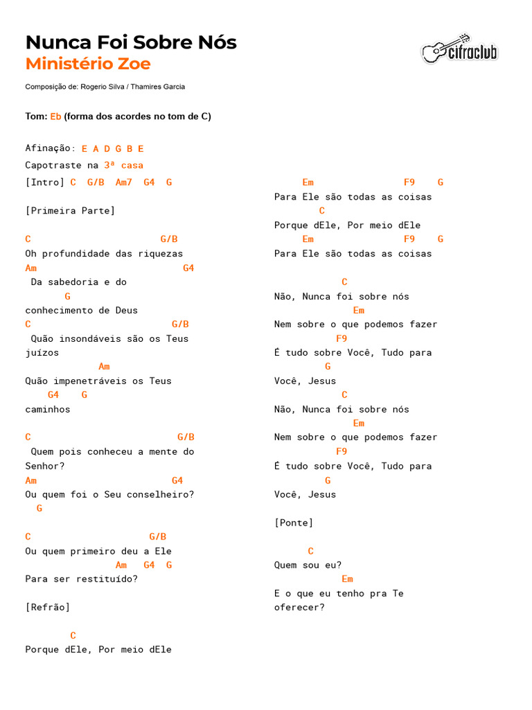 Cifra Club Ministério Zoe Nunca Foi Sobre Nós Pdf