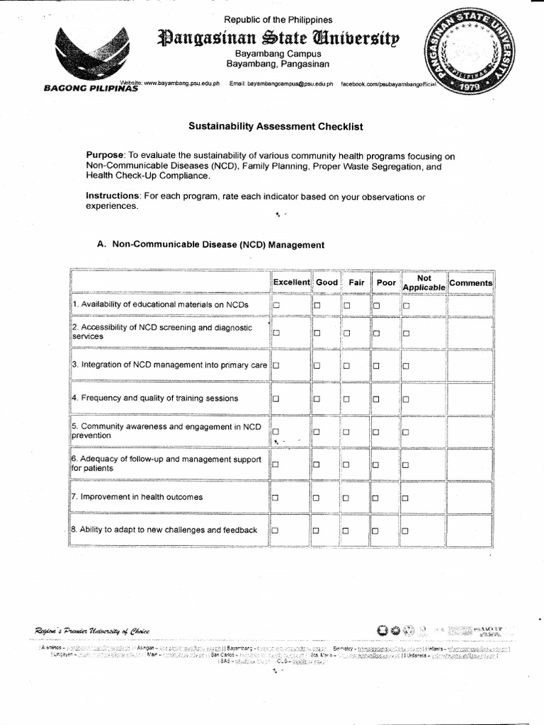CHN 2 Sustainability Assessment Checklist | PDF