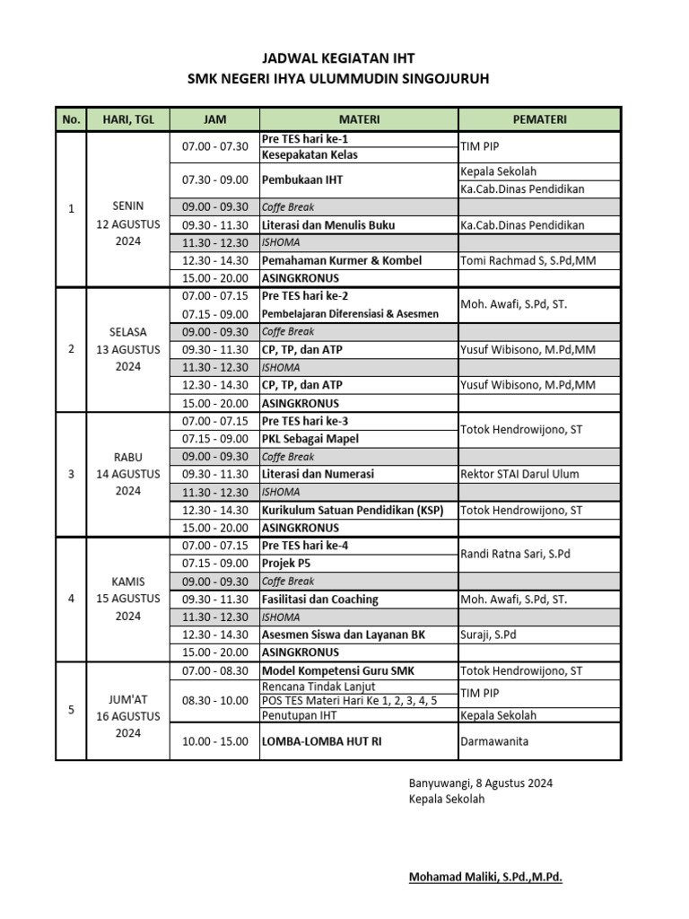 Jadwal IHT 2024 | PDF