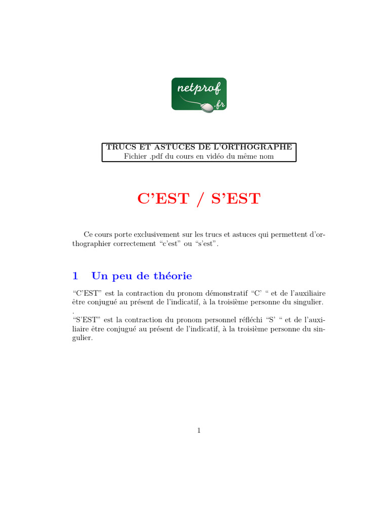 Orthographe c Est s Est | PDF