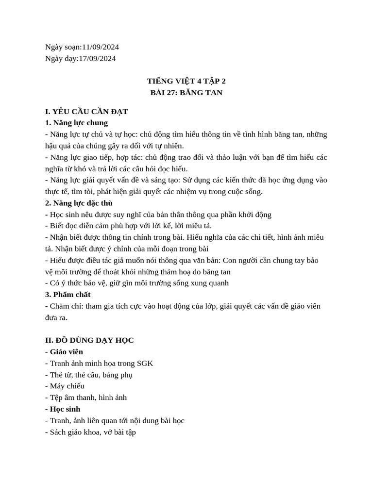 KHBH KNTT TV4 T2 - Bài 27 Băng Tan | PDF