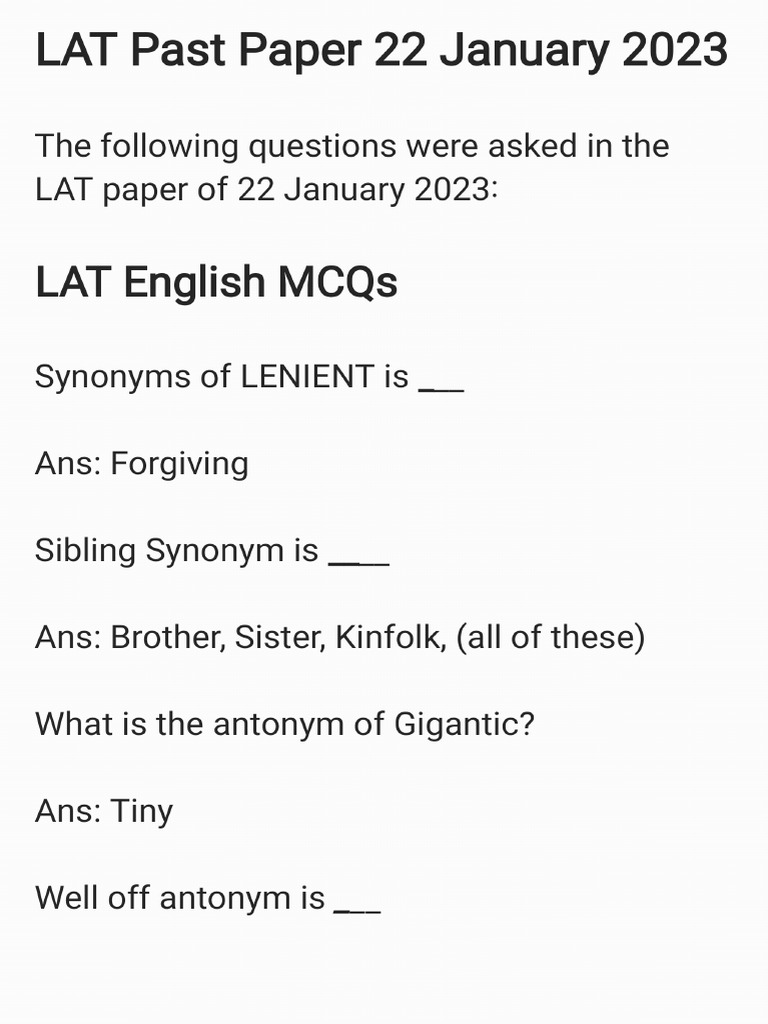 LAT Paper 22 January 2023 | PDF