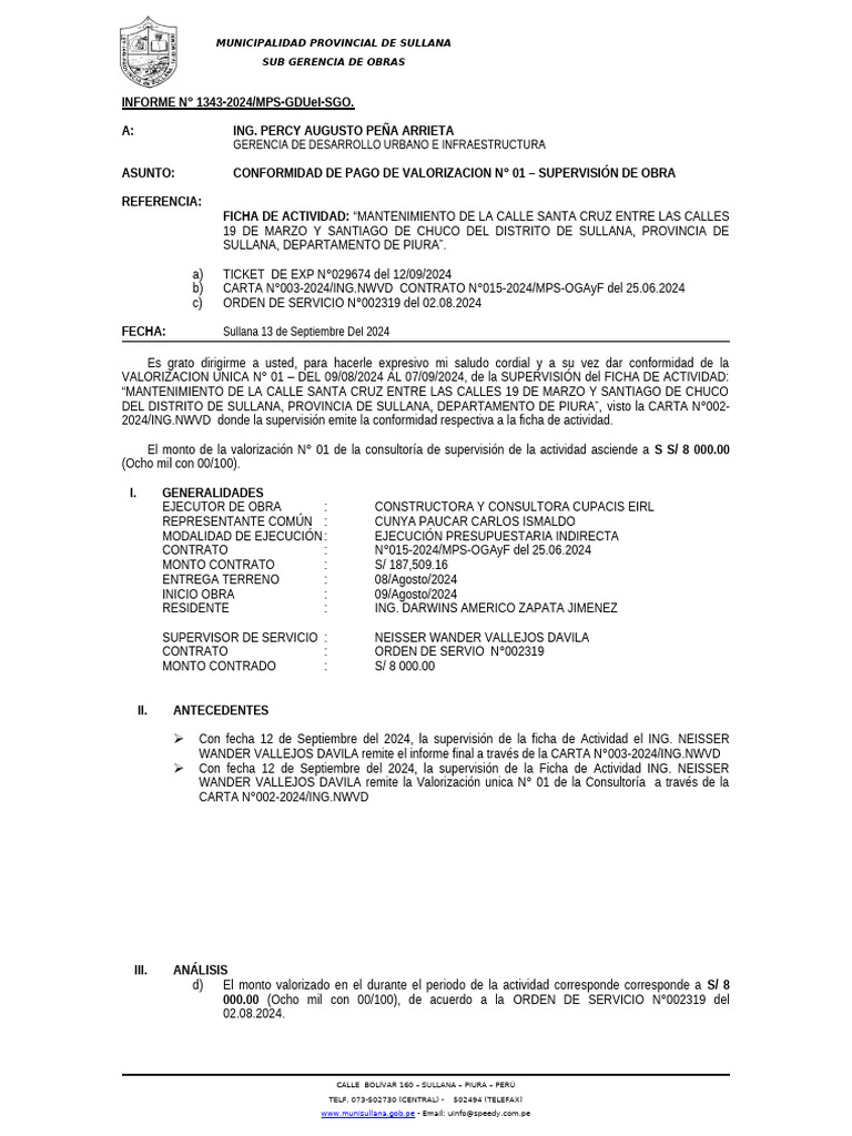 Informe #1343 Conform Valo 01 Superv | PDF