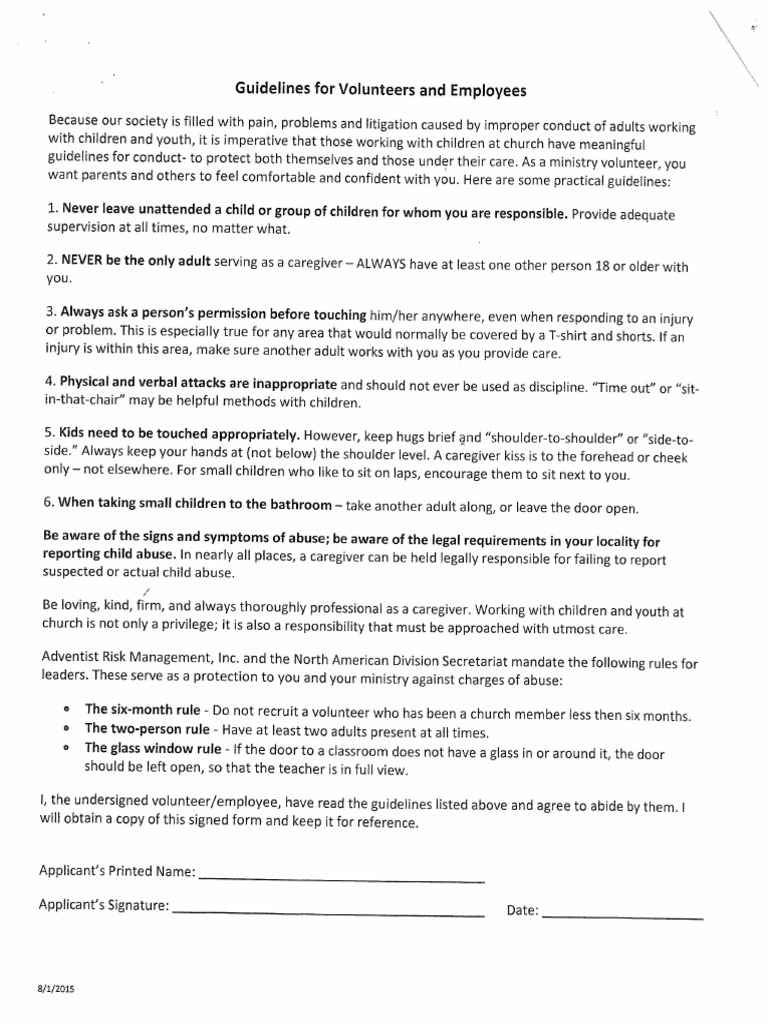 Guidelines For Volunteers and Employees | PDF
