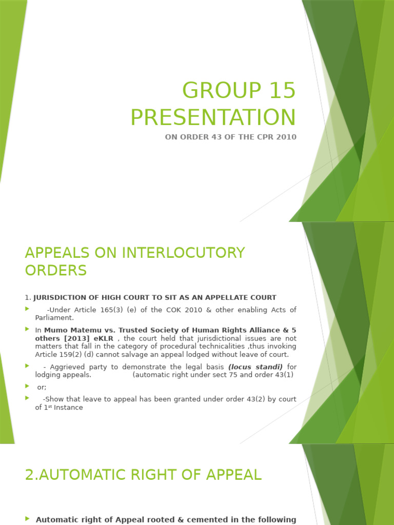 Order 43 - Appeals On Interlocutory Orders | PDF