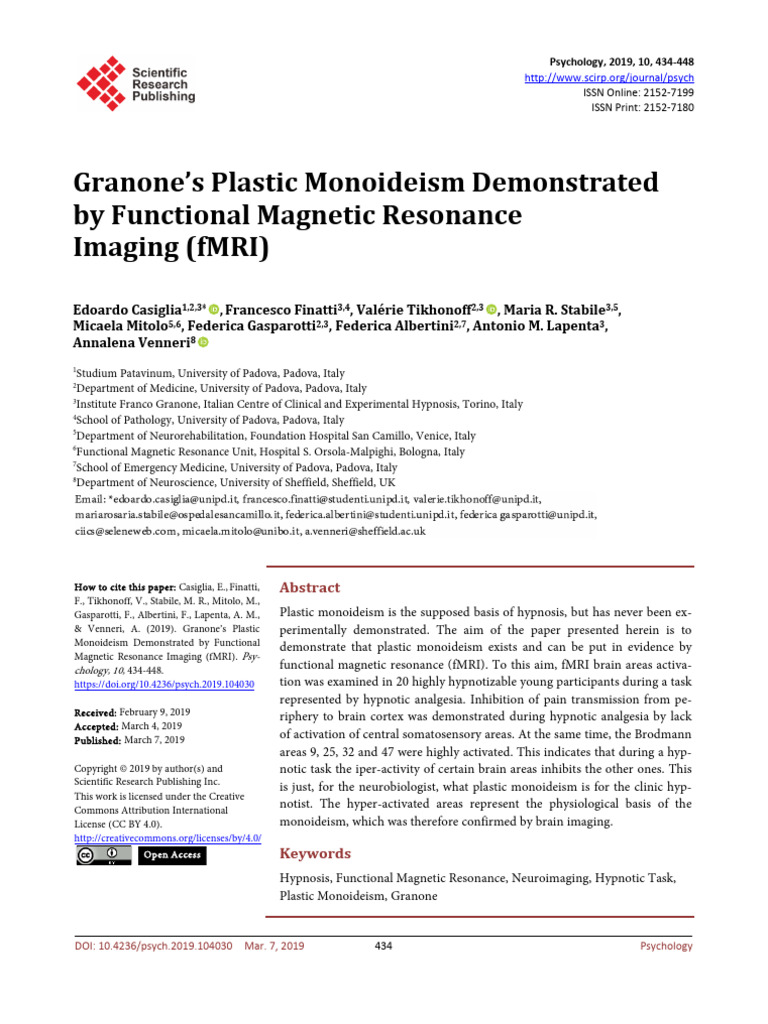 Granone S Plastic Monoideism Demonstrated by Functional Magnetic ...