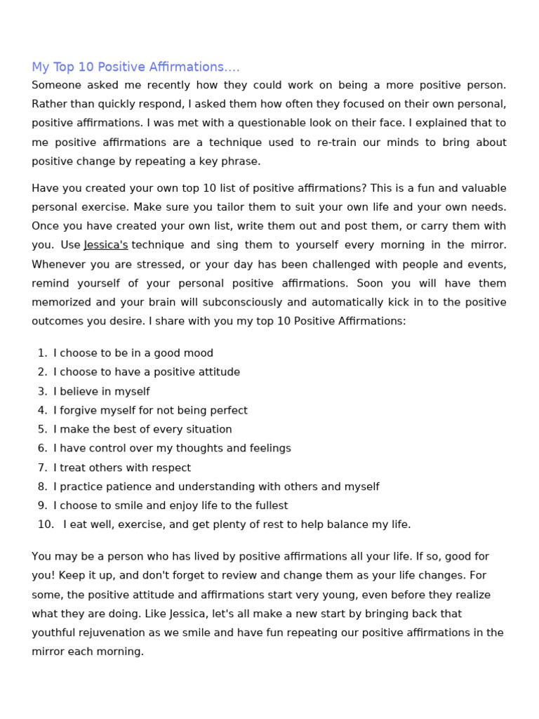 My Top 10 Positive Affirmations | PDF