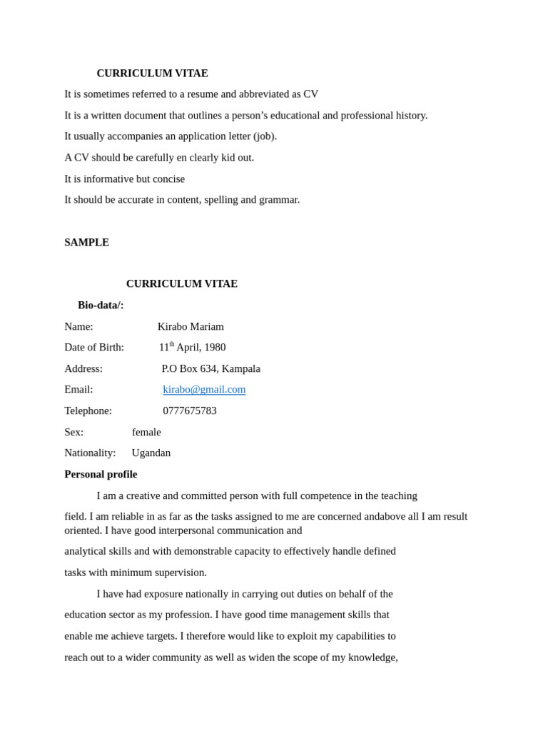 CURRICULUM VITAE Template | PDF
