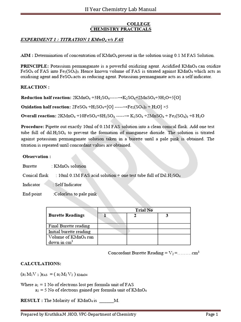 2 year Chemistry Practicals Manual | PDF
