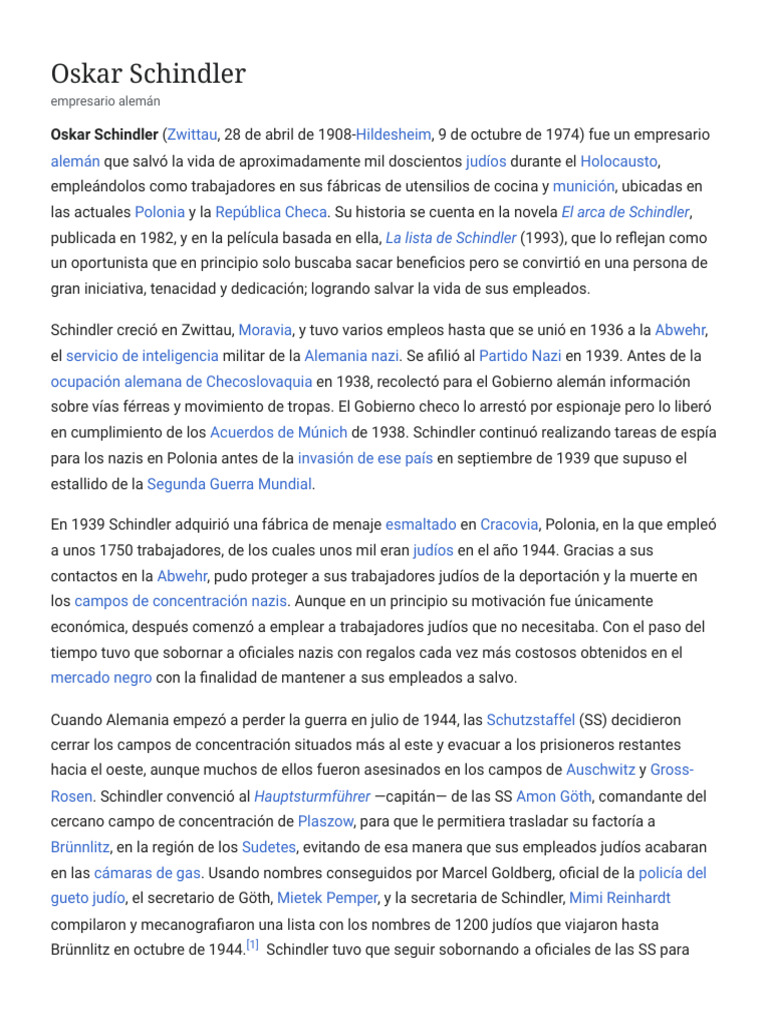 Oskar Schindler - Wikipedia, la enciclopedia libre | PDF