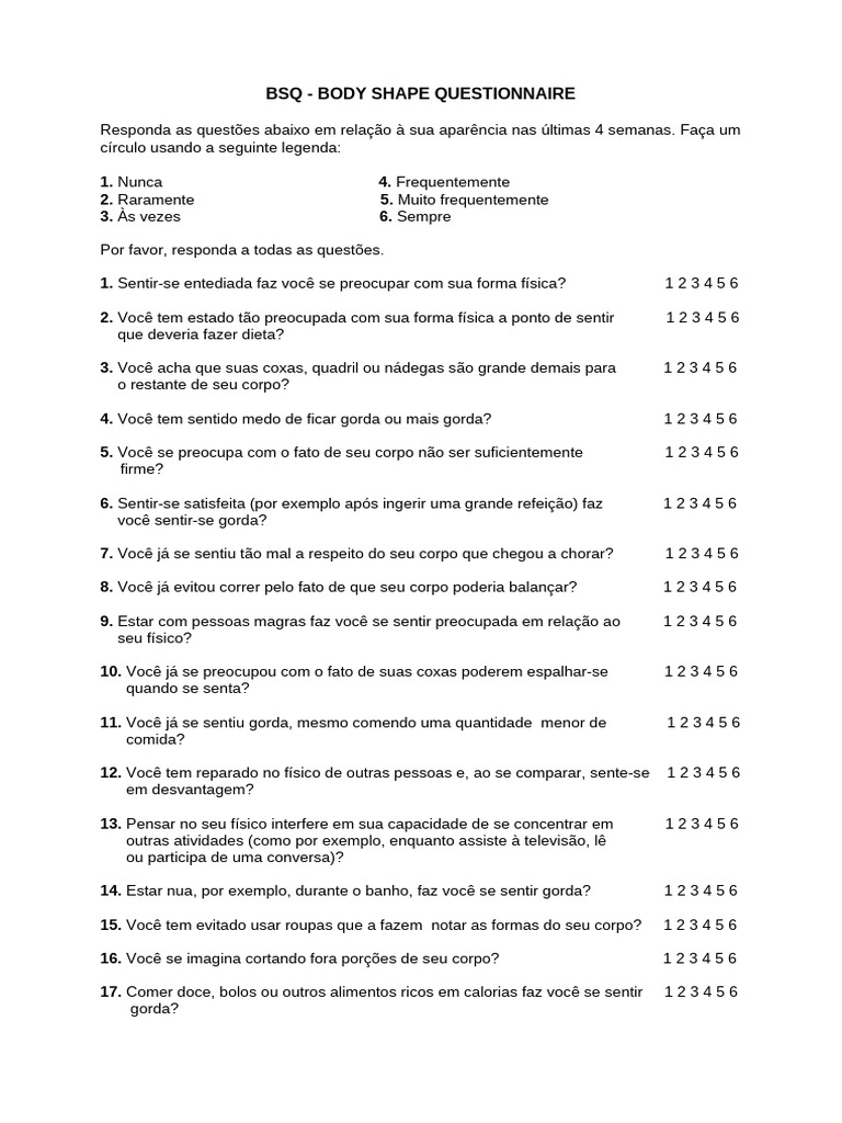 Questionário Sobre A Imagem Corporal - BSQ | PDF