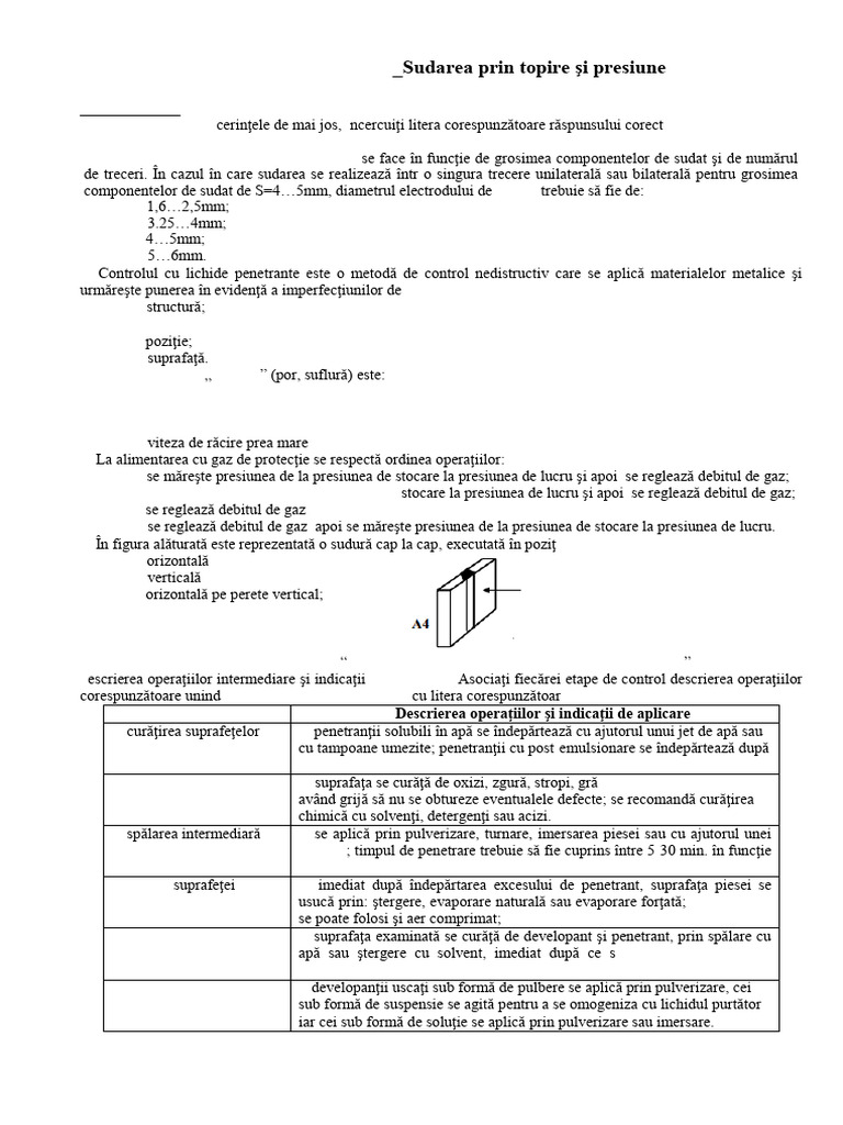 Test de Autoevaluare Sudarea Prin Topire Si Presiune | PDF