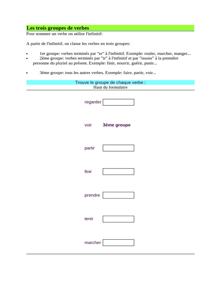 Les Trois Groupes de Verbes | PDF