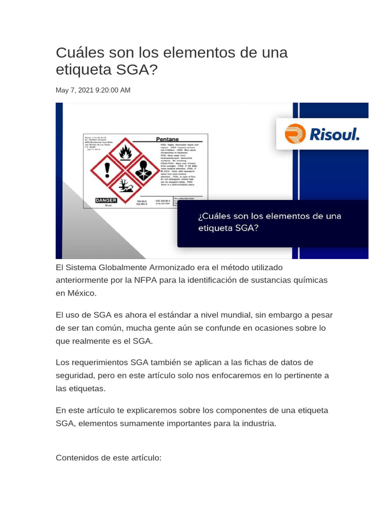 Cuáles son los elementos de una etiqueta SGA | PDF