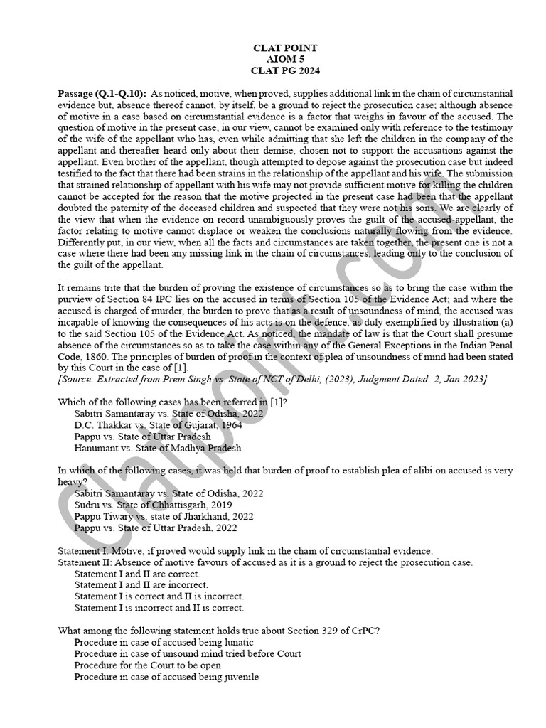 Clat PG 2024 - Aiom 5 | PDF