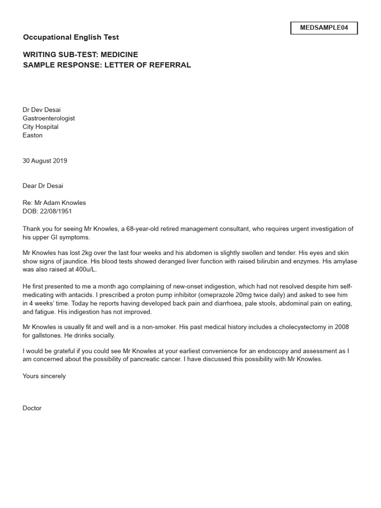 Medicine Test 4 Sample Letter | PDF