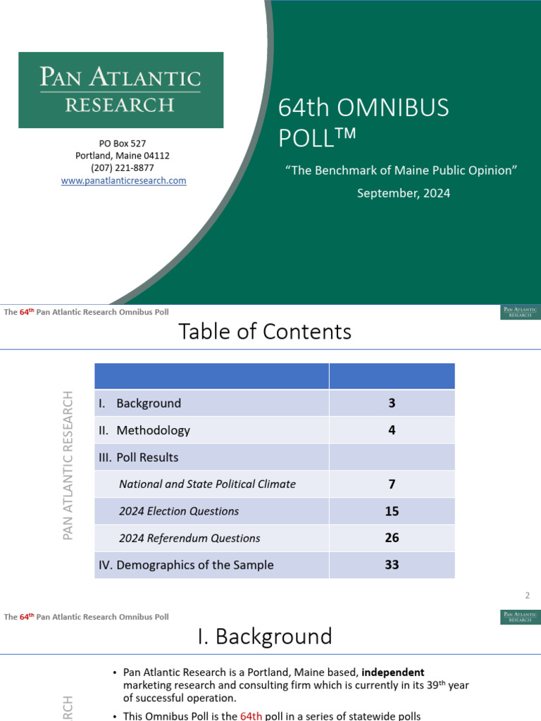 64th Pan Atlantic Research Omnibus Poll - September 2024 | PDF | Cost Of Living | Survey Methodology