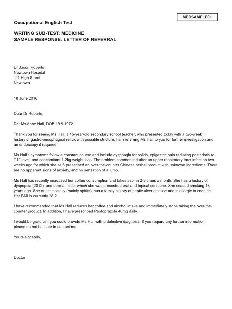 Medicine Test 1 Sample Letter | PDF