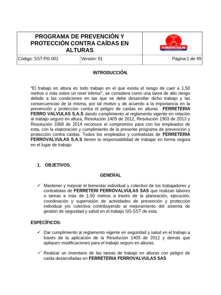 SS PR 004 Programa de Prevencion Contra Caidas Caidas | PDF | Seguridad y salud ocupacional ...