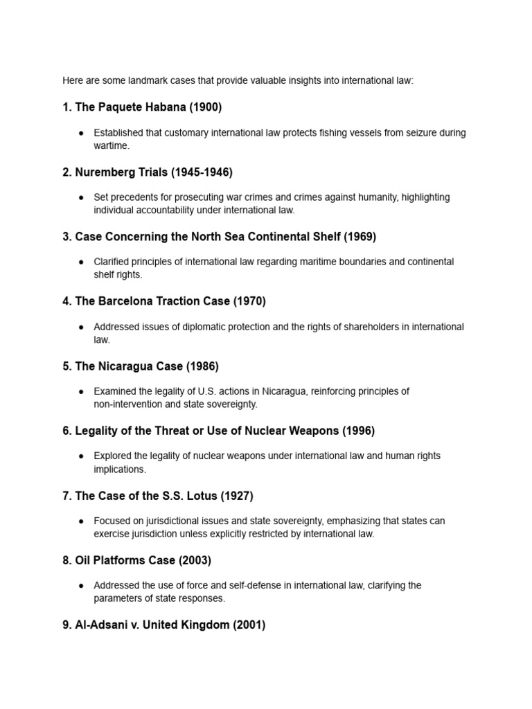 Landmark Cases in International Law | PDF | Politics | History