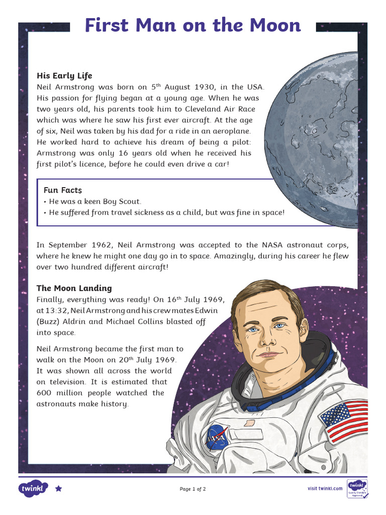 Year 5 Reading Neil Armstrong Comprehension 3 Levels With Answers | PDF