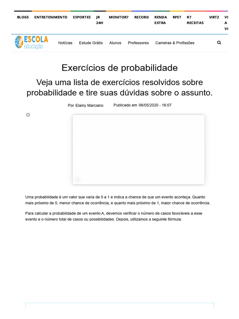 Exercícios de Probabilidade - Lista de Questões Resolvidas e Comentários | PDF
