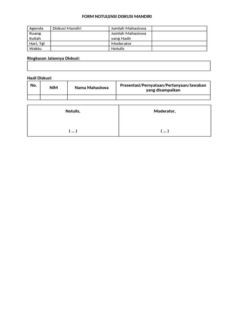 Form Notulensi Diskusi Mandiri | PDF