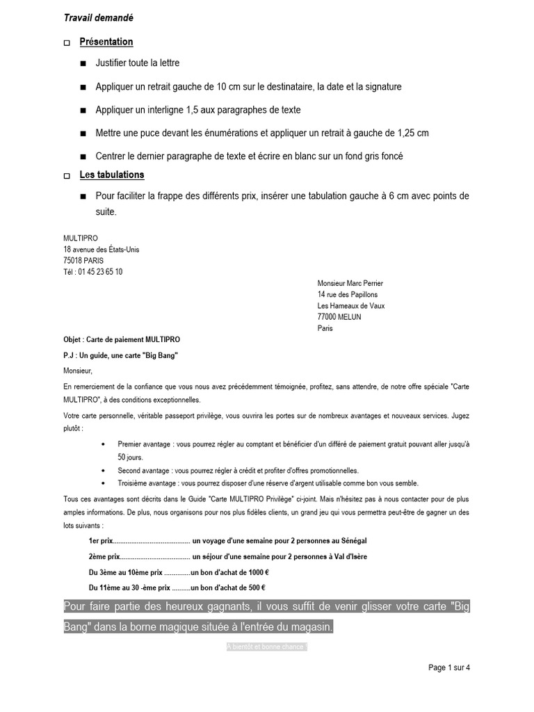 Exercice Word Lettre Avec Corrigé | PDF