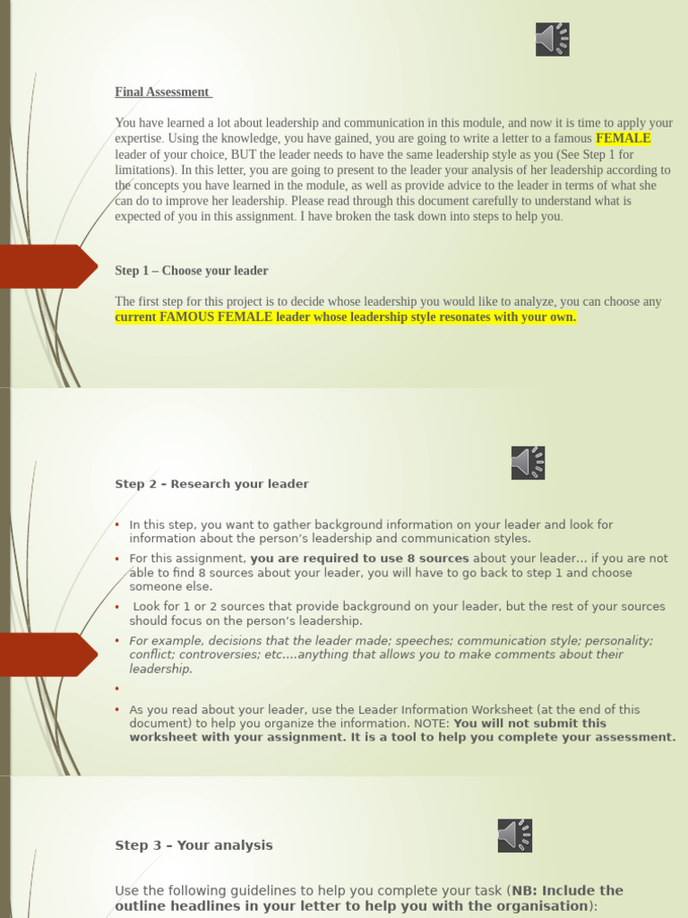 Final Assessment Explanation Audio | PDF