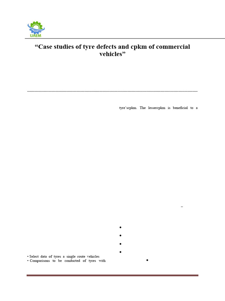 Case Studies of Tyre Defects and CPKM of Commercial Vehicles | PDF