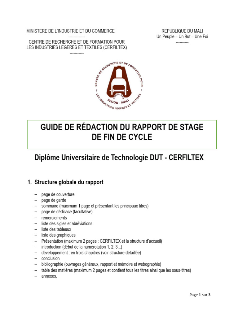 Guide de Rédaction Du Rapport de Stage - DUT CERFILTEX - V1 | PDF