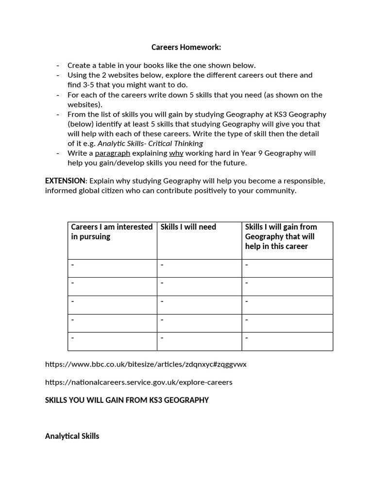 Y9 Careers Homework | PDF