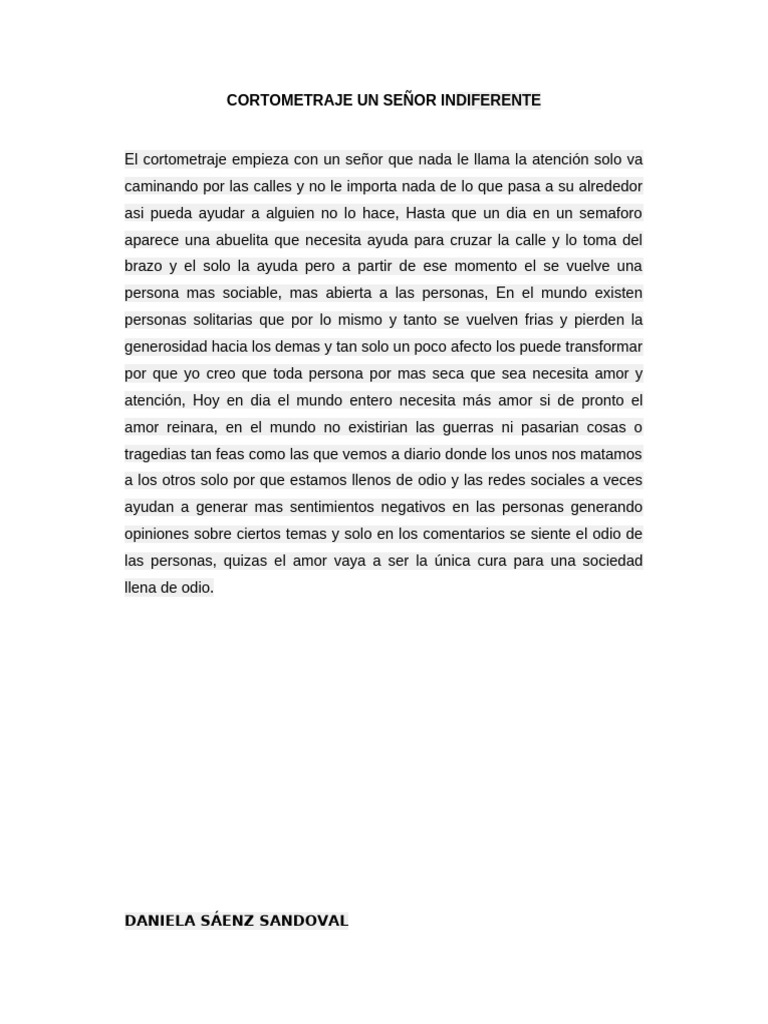 Cortometraje Un Señor Indiferente | PDF