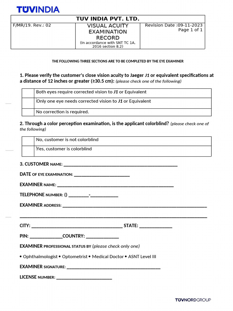 Visual Acuity Examination Record | PDF