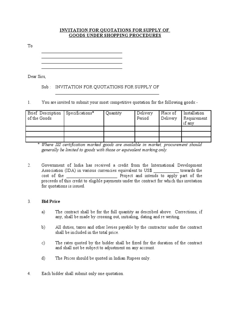 Shopping Goods Invitation Letter | PDF | Prices | Specification ...