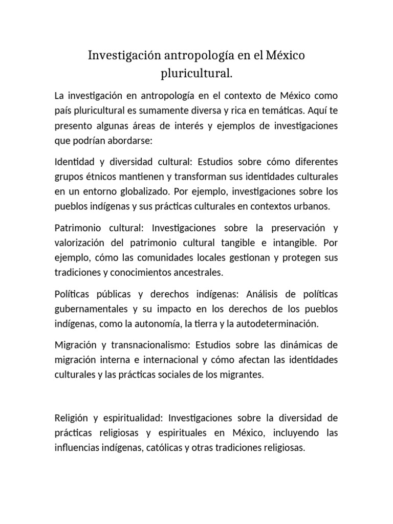 Investigación Antropología en El México Pluricultural | PDF