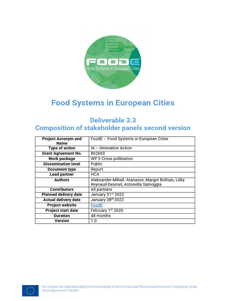 FoodE WP3 D3.3 Composition of Stakeholder Panels Second Version | PDF | European Union | Science ...